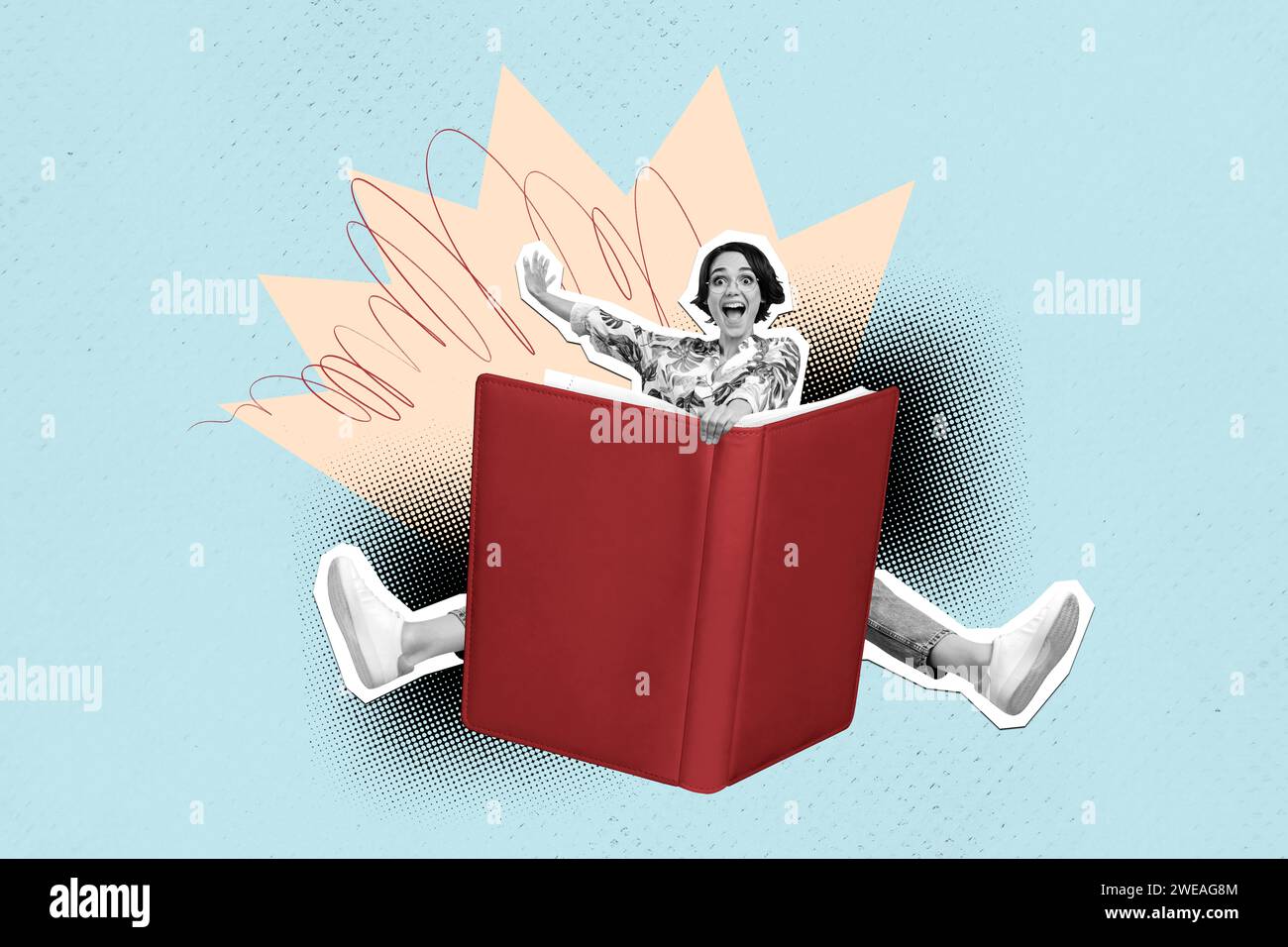 Collage creative poster illustration monochrome effect amazed cheerful ...