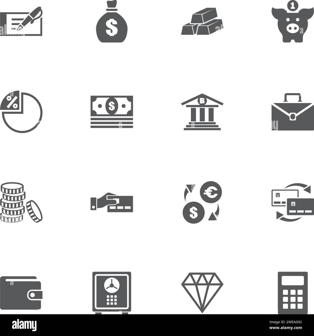 Banking icons. Perfect black pictogram on white background. Flat simple ...