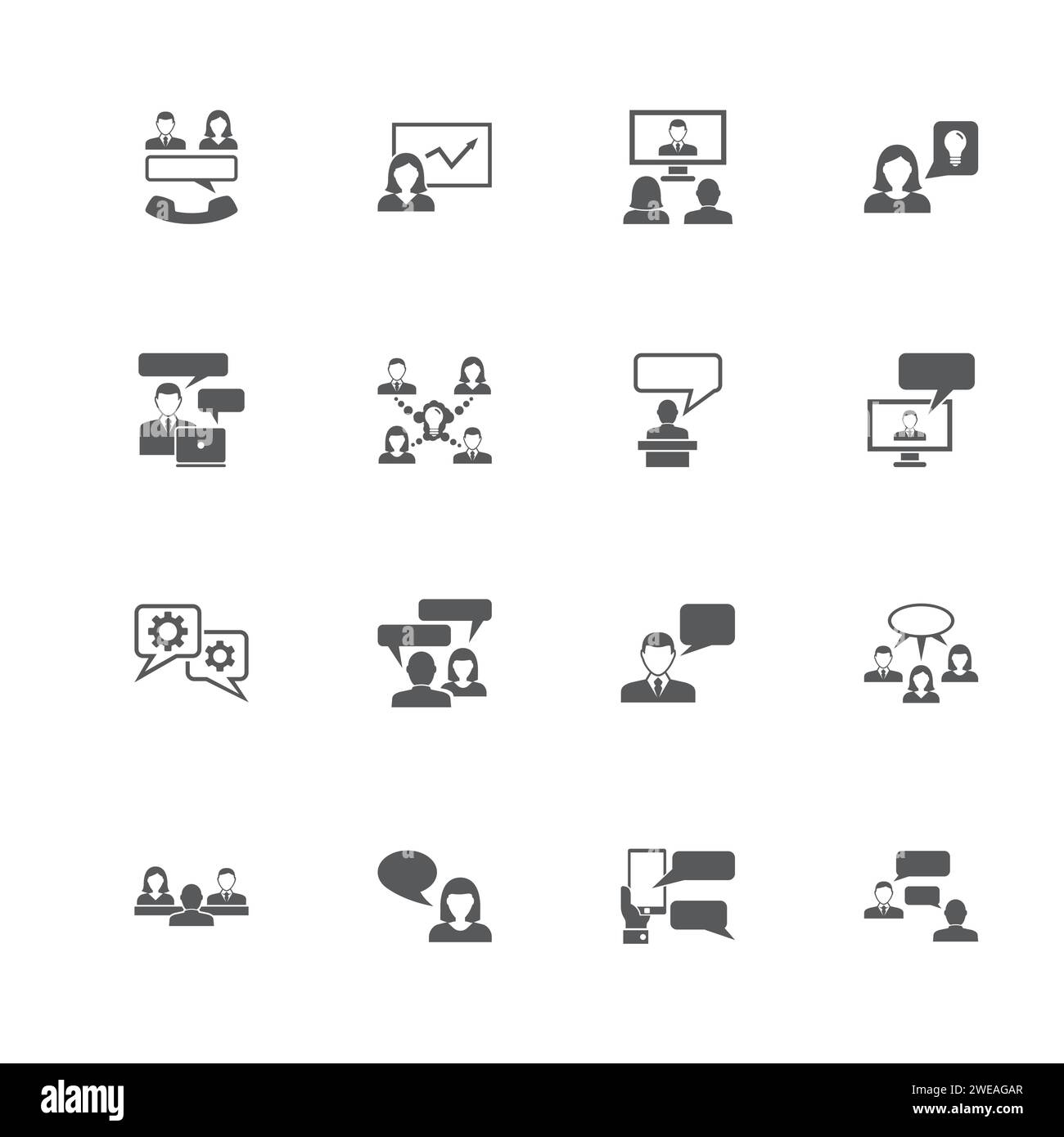 Business Communication icons. Perfect black pictogram on white ...