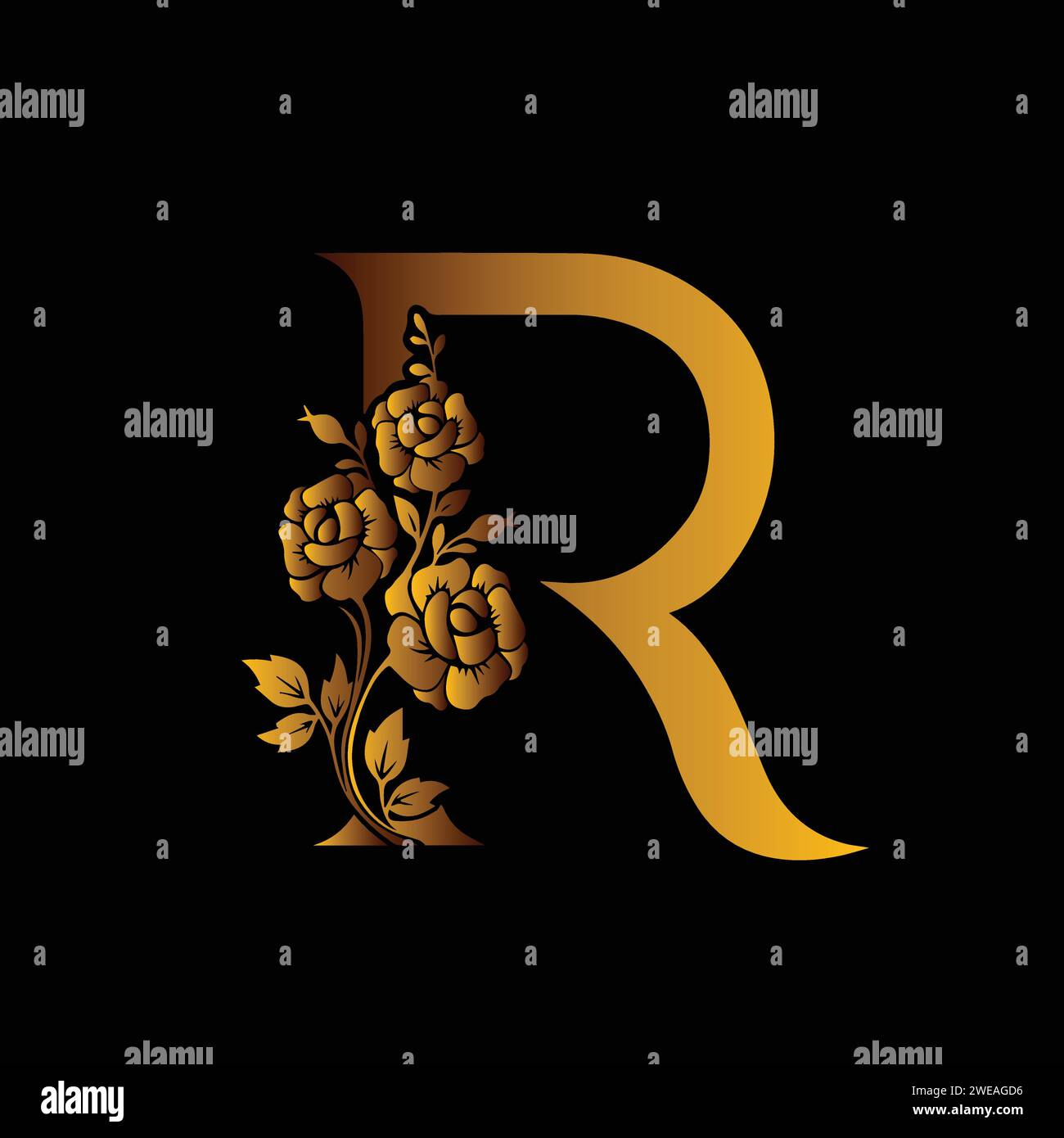 Single letter floral decoration art in golden effect vector ...