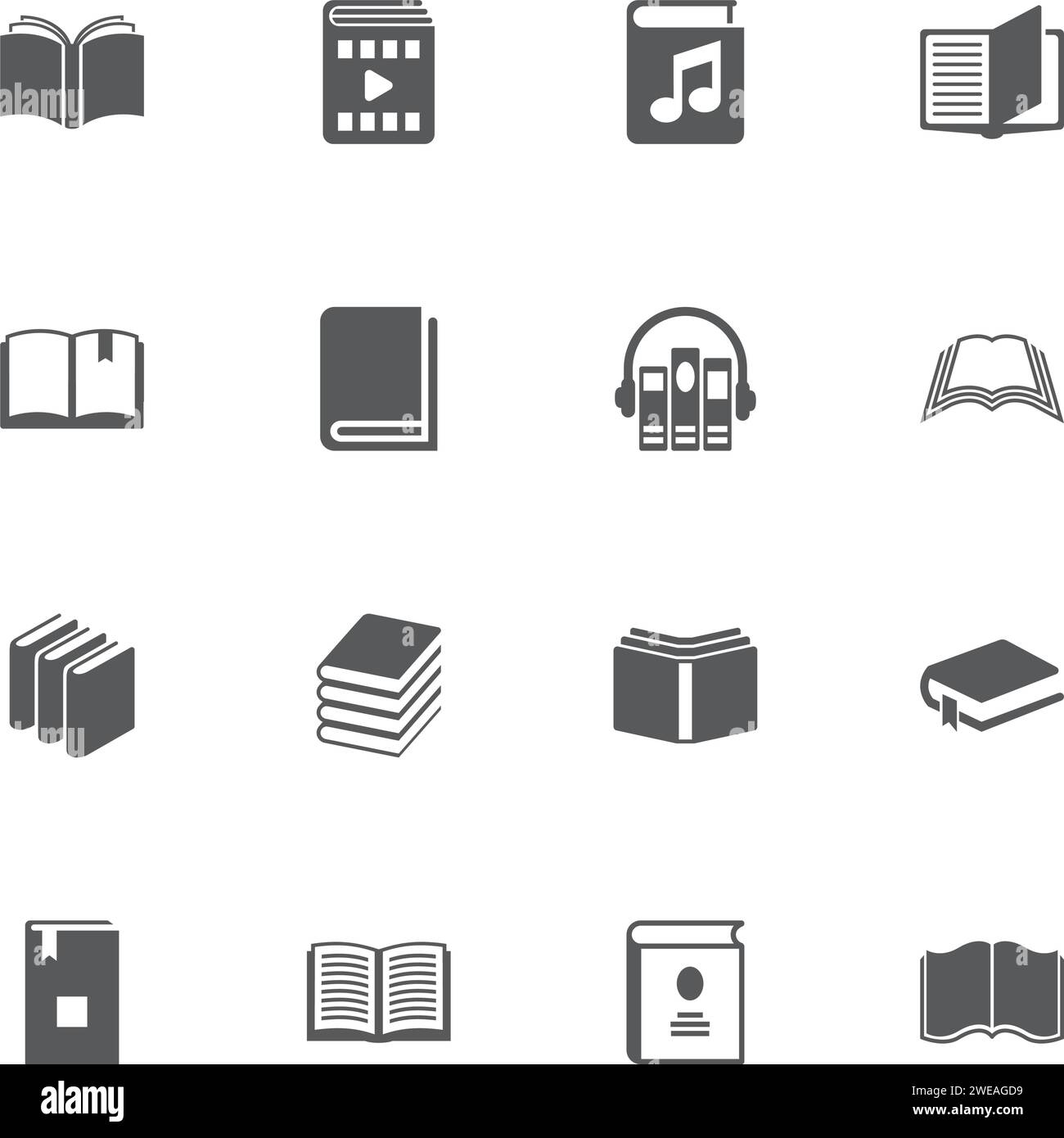 Books icons. Perfect black pictogram on white background. Flat simple ...