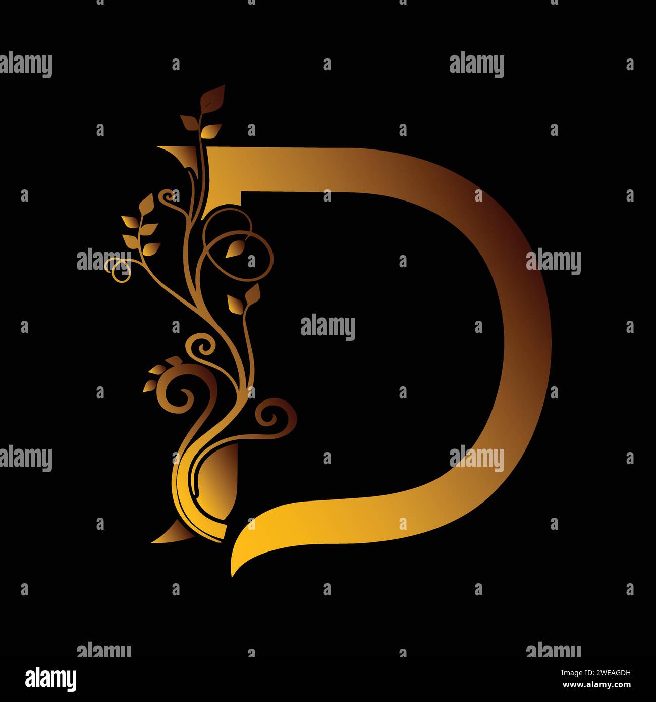 Single letter floral decoration art in golden effect vector ...