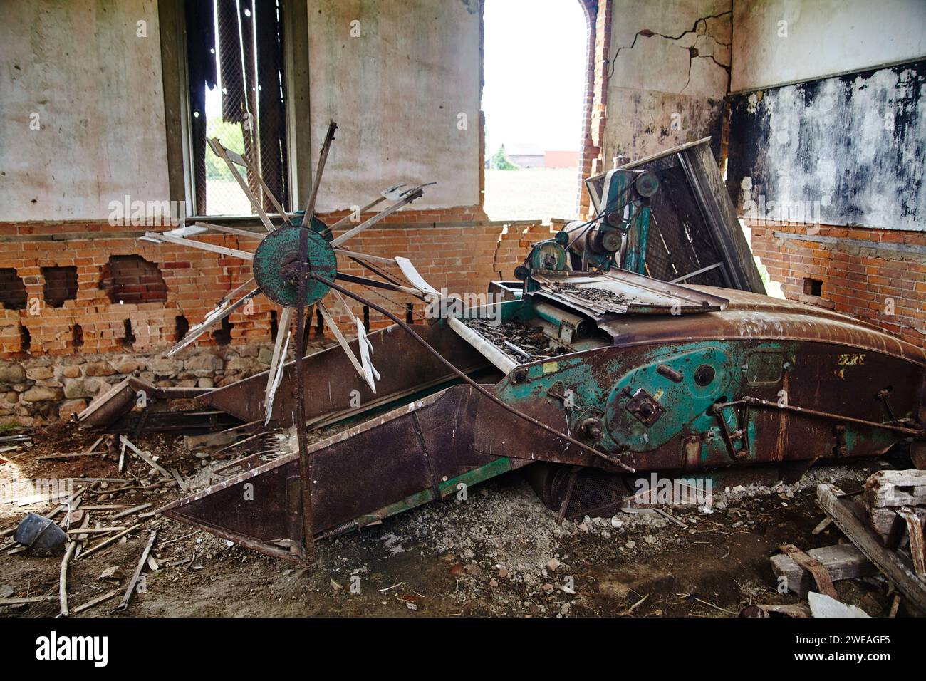 Rustic Decay of Abandoned Industrial Equipment in Brick Warehouse Stock ...