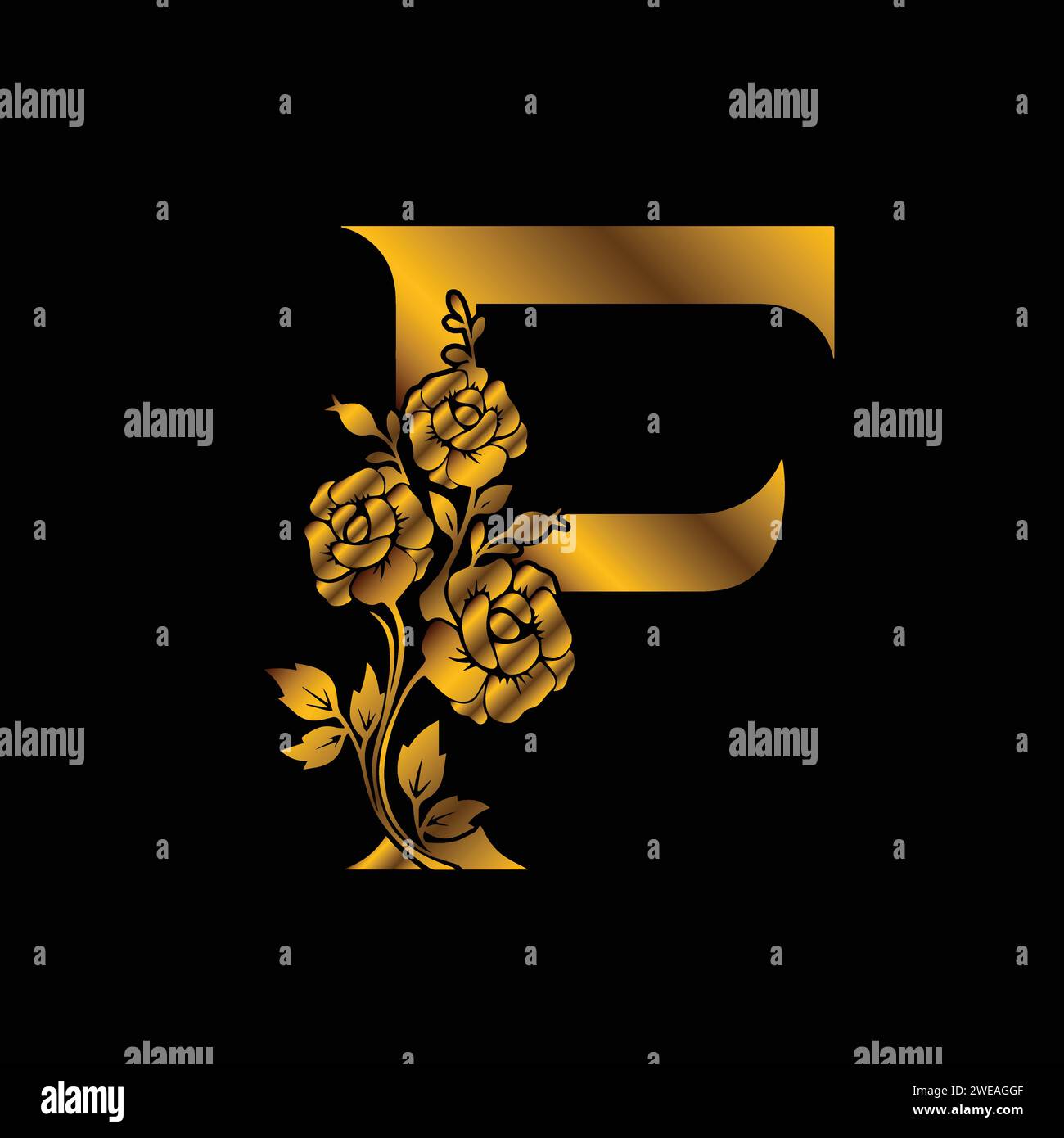Single letter floral decoration art in golden effect vector ...