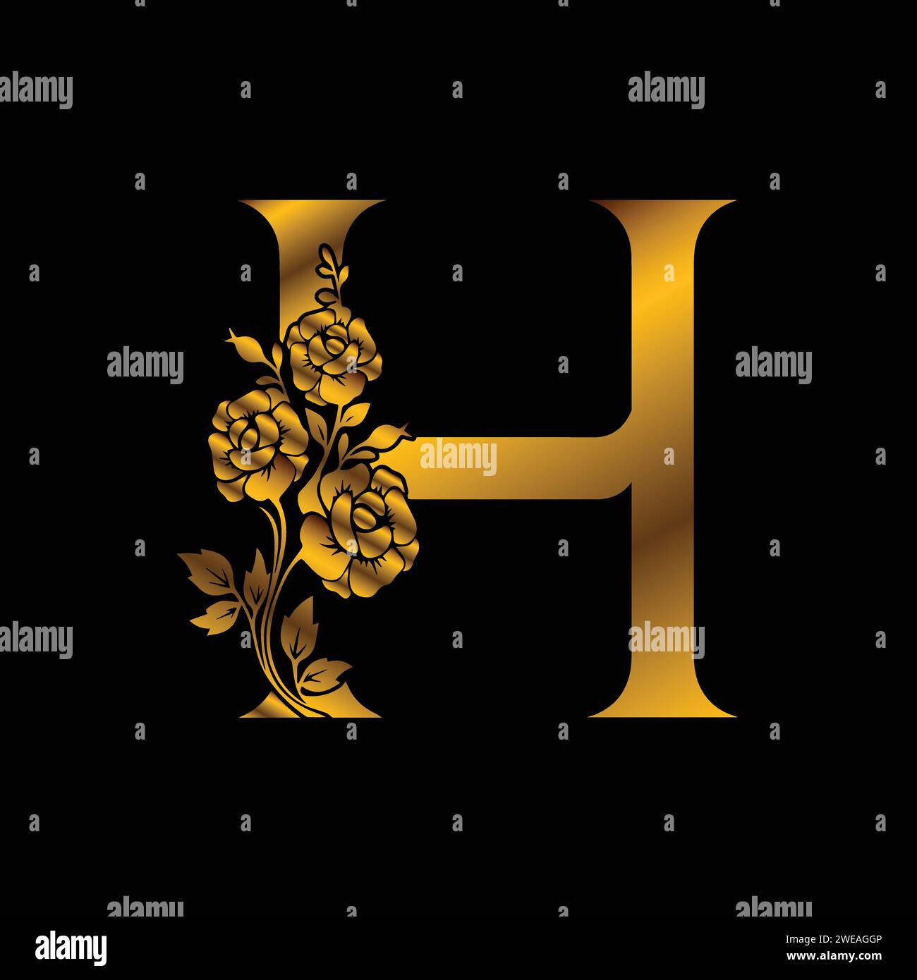 Single letter floral decoration art in golden effect vector ...