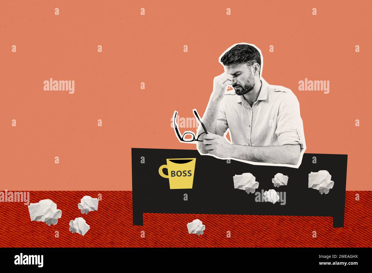 Collage photo young man business entrepreneur sitting despair feeling ...