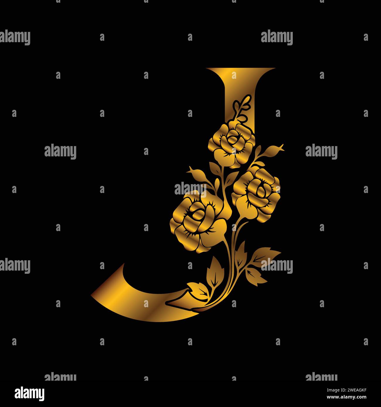 Single letter floral decoration art in golden effect vector ...