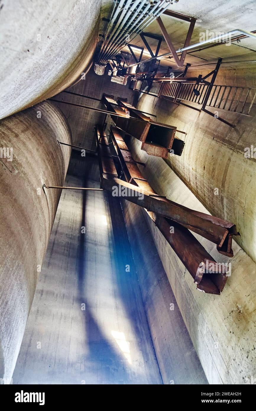 Industrial Staircase in Abandoned Silo - Upward Perspective Stock Photo ...