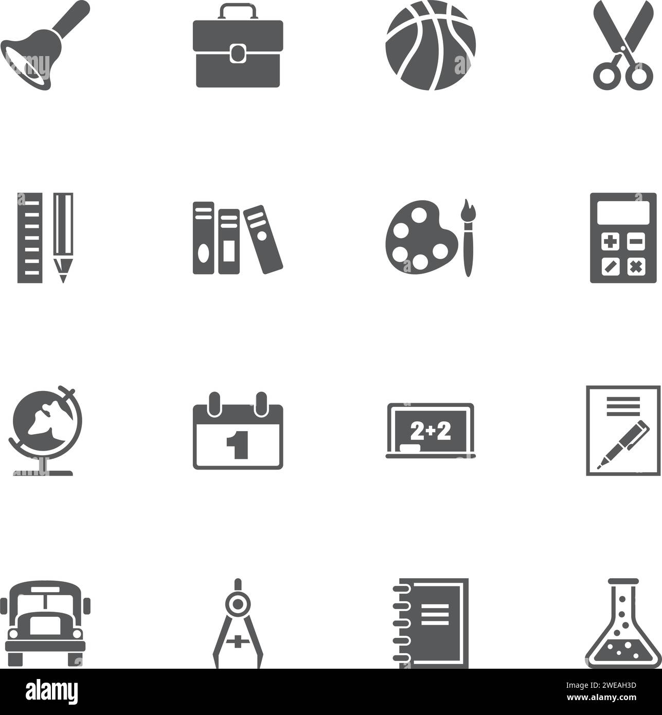 Back to School icons. Perfect black pictogram on white background. Flat ...
