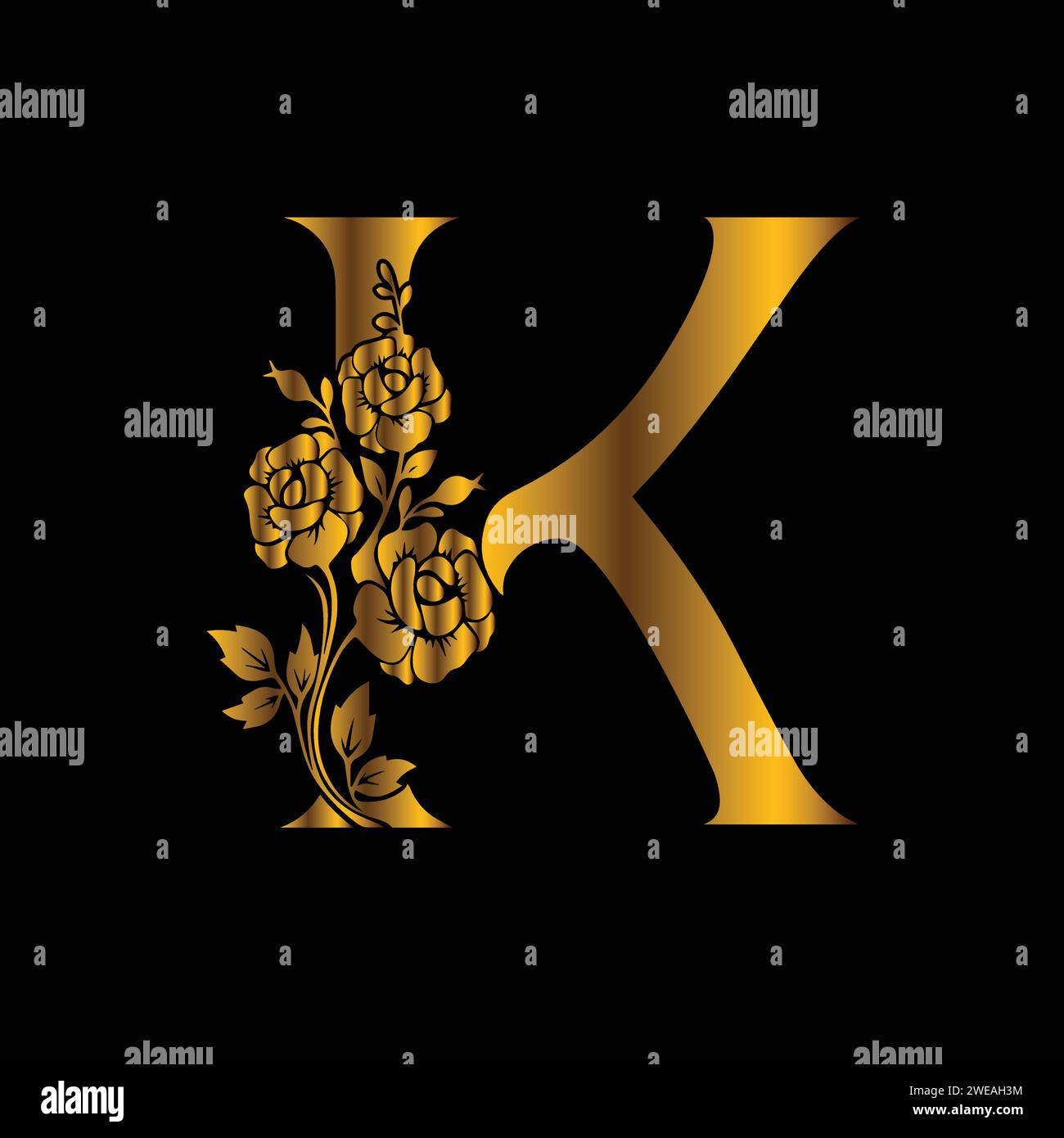 Single letter floral decoration art in golden effect vector ...
