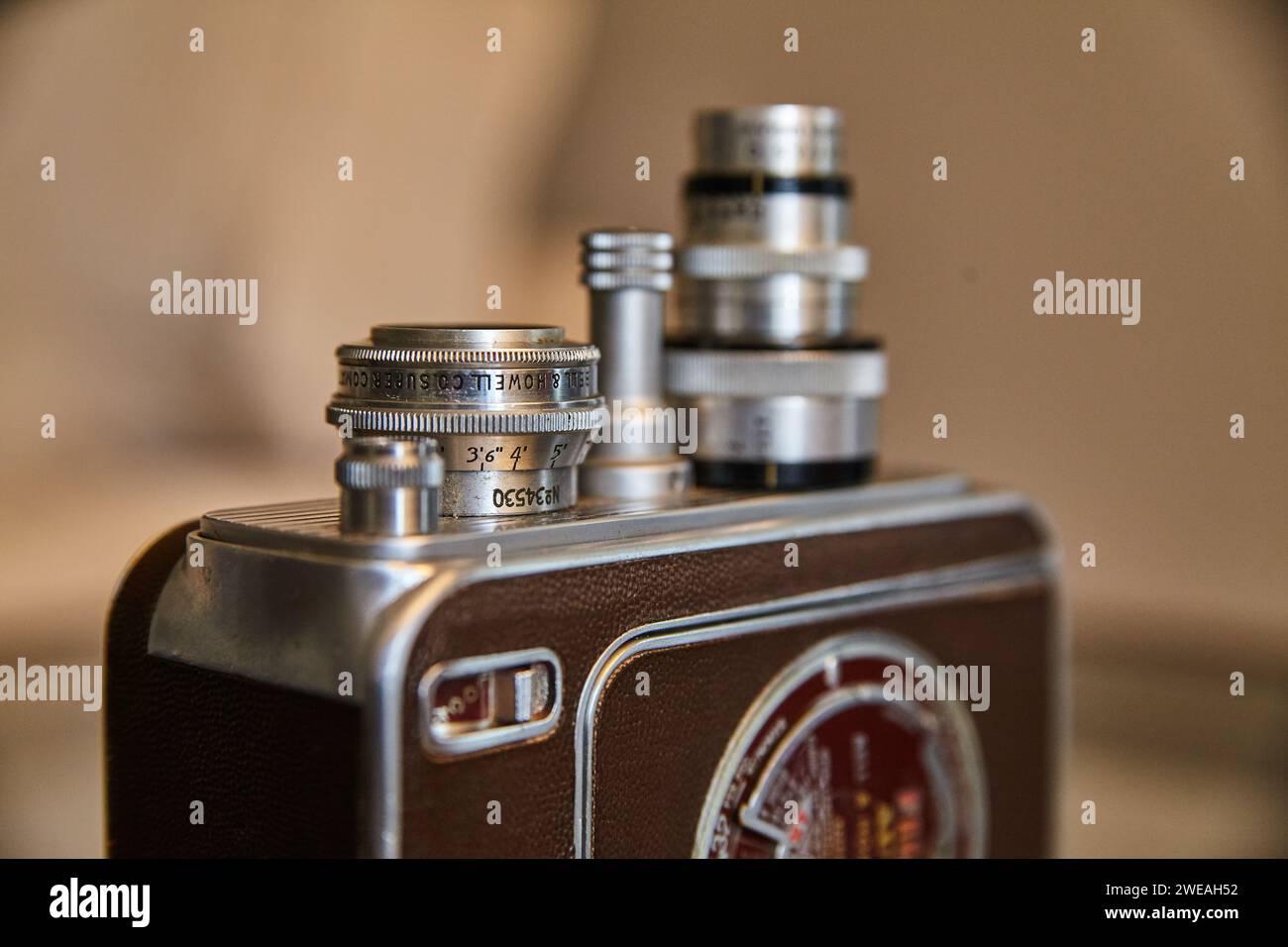 Vintage Camera with Leather Case and Lenses Close-Up Stock Photo - Alamy