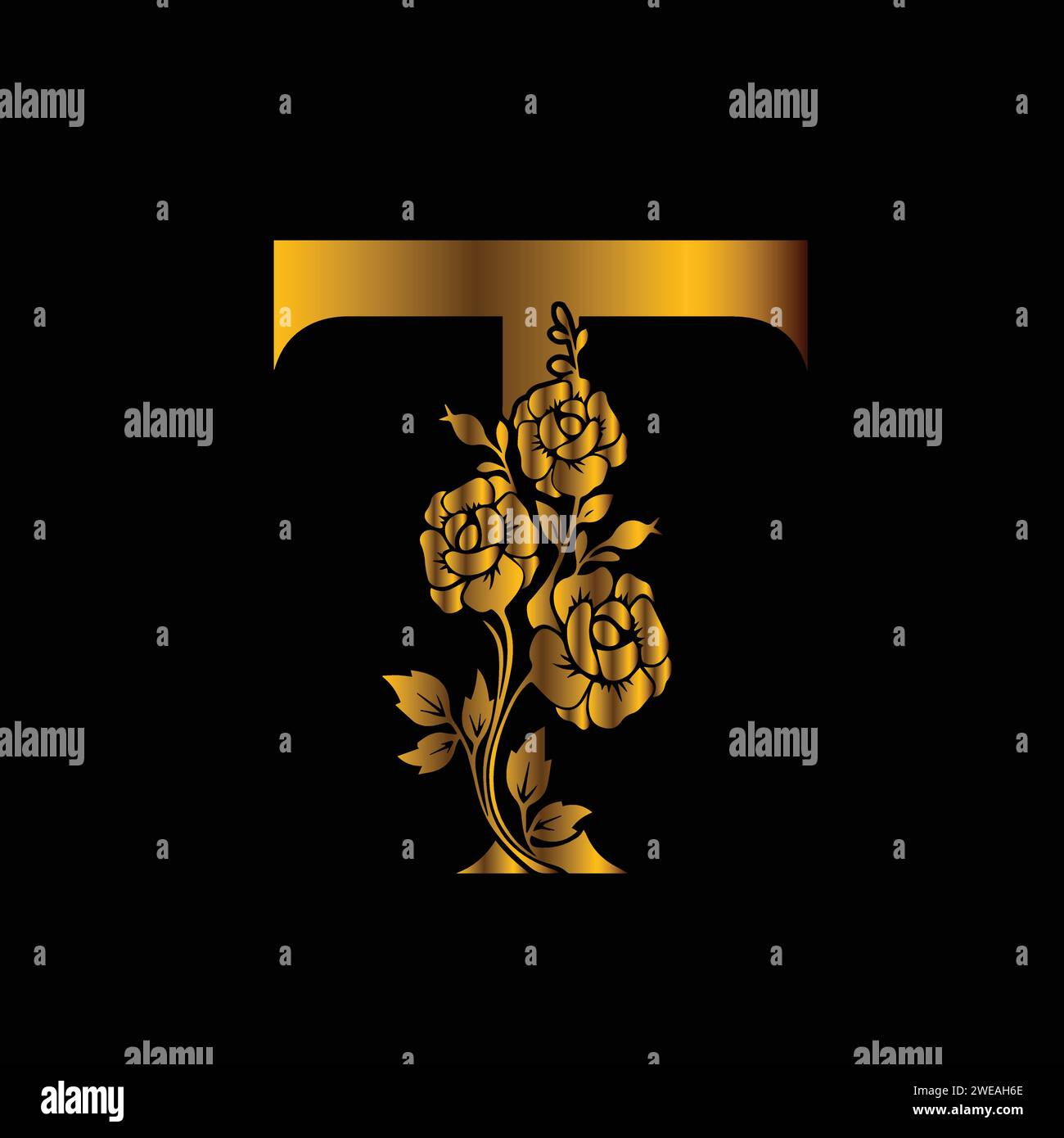 Single letter floral decoration art in golden effect vector ...