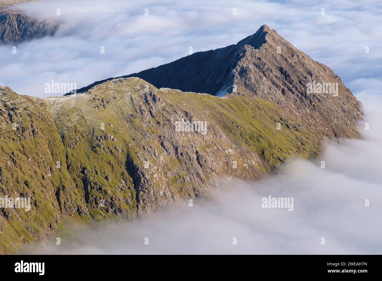 Yr Wydffa, Eryri, Cloud inversion, on Crib Goch ridge, Snowdonia, North ...
