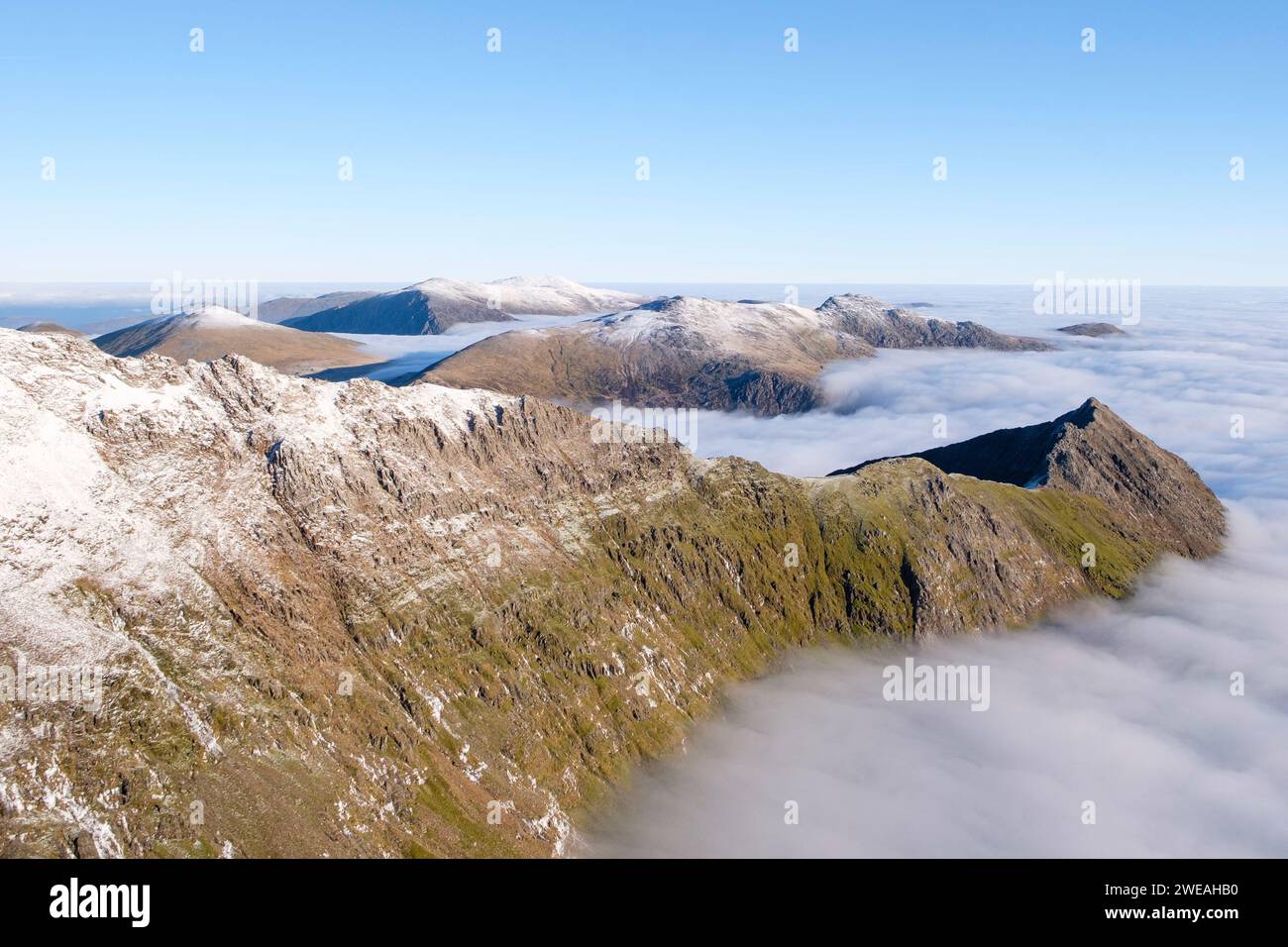 Cloud inversion, on Crib Goch ridge, The Glyderau and Carneddau ...