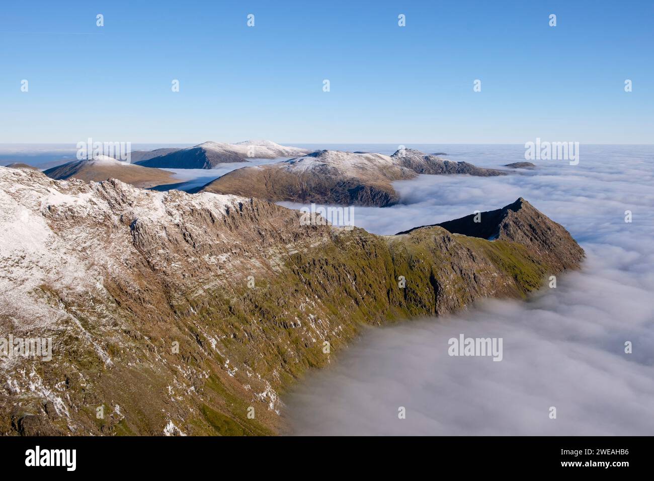 Cloud inversion, on Crib Goch ridge, The Glyderau and Carneddau ...