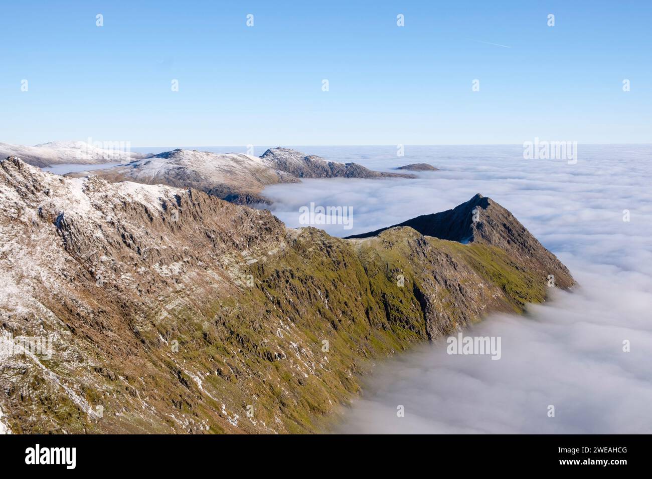 Cloud inversion, on Crib Goch ridge, The Glyderau and Carneddau ...