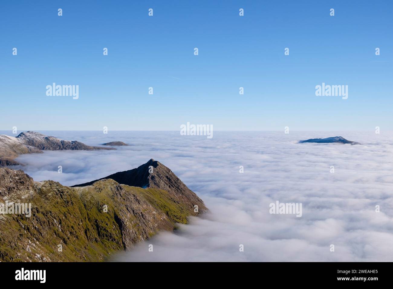 Cloud inversion, on Crib Goch ridge, The Glyderau and Carneddau ...