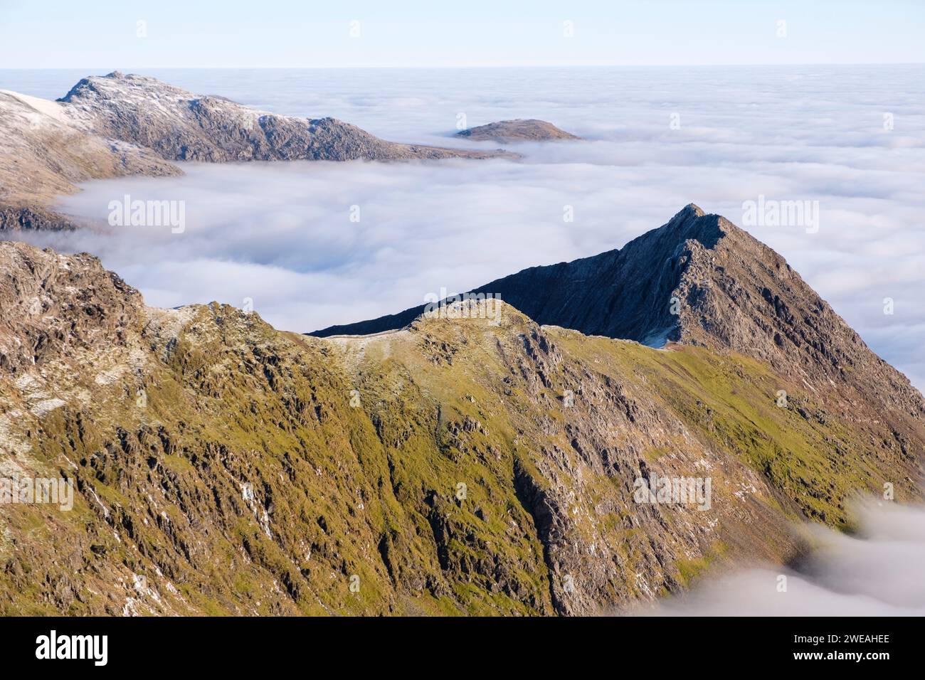 Cloud inversion, on Crib Goch ridge, The Glyderau and Carneddau ...