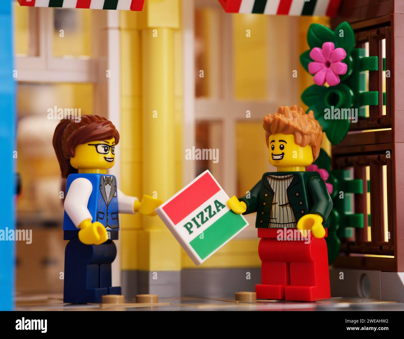 Tambov, Russian Federation - January 21, 2024 A Lego delivery man ...