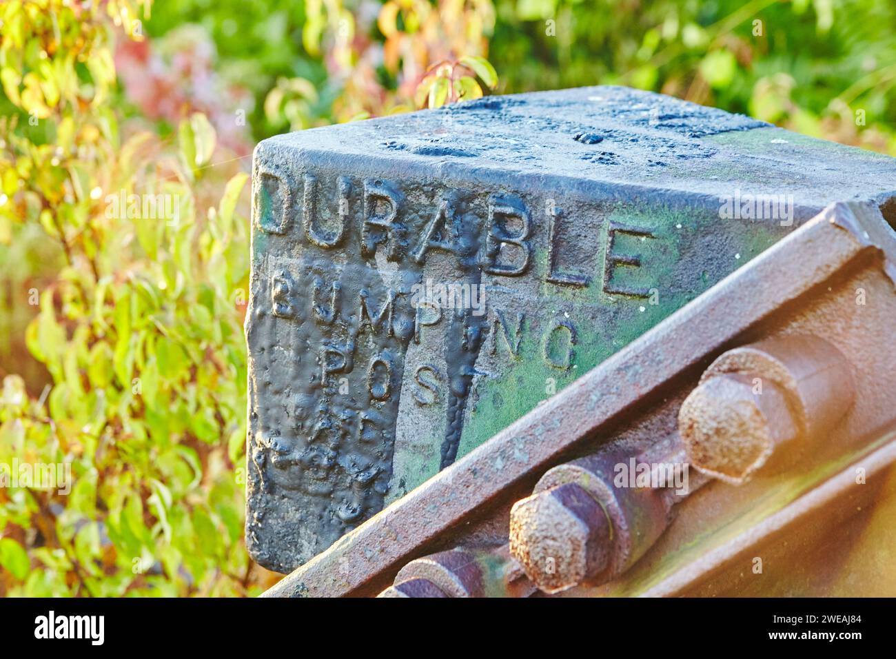 Weathered Railway Bumping Post with Natural Backdrop Close-Up Stock ...