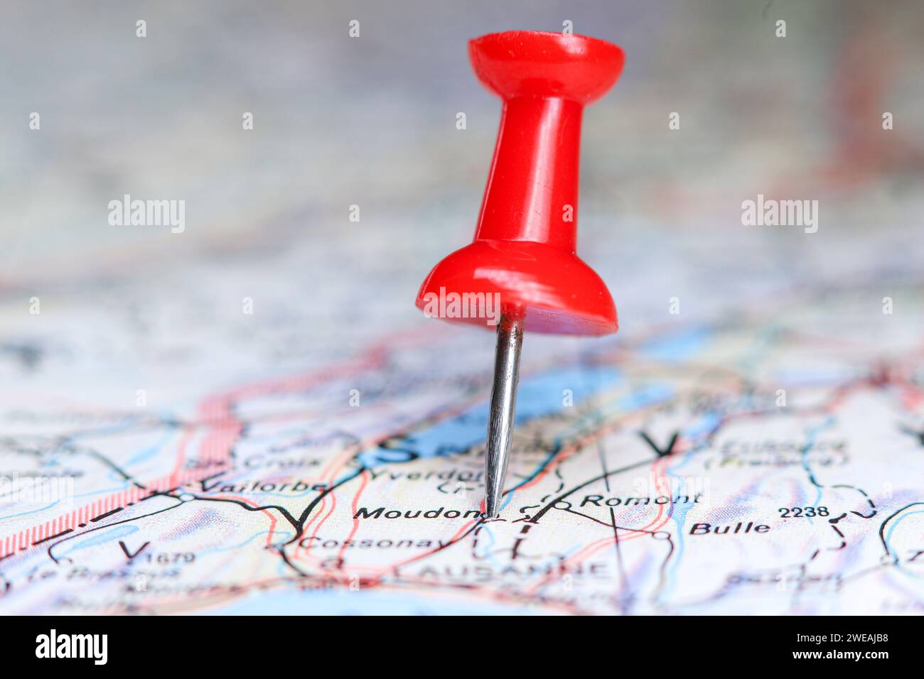 Moudon, Switzerland pin on map Stock Photo - Alamy