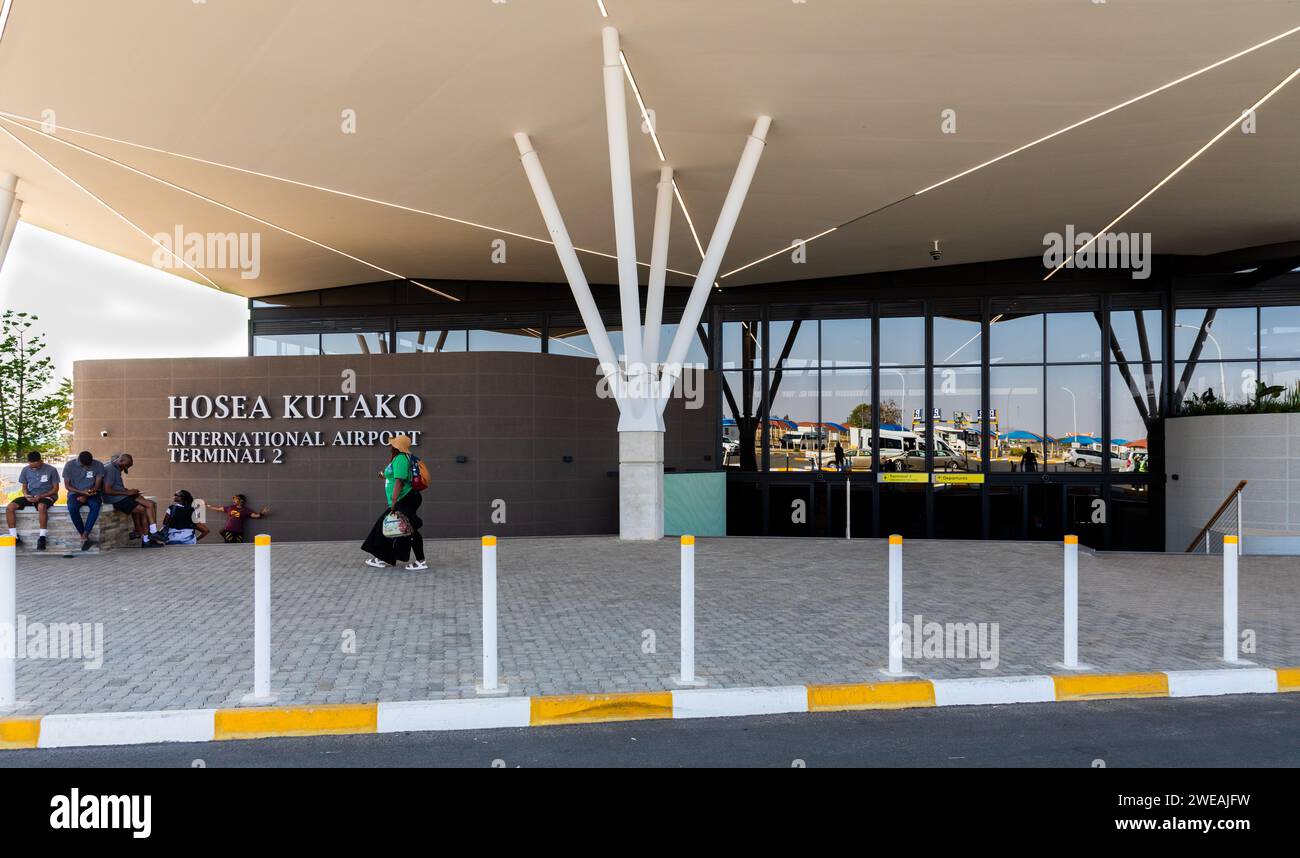 Windhoek, Namibia Oct. 4, 2023: Entrance to Hosea Kutako, the main international airport serving ...