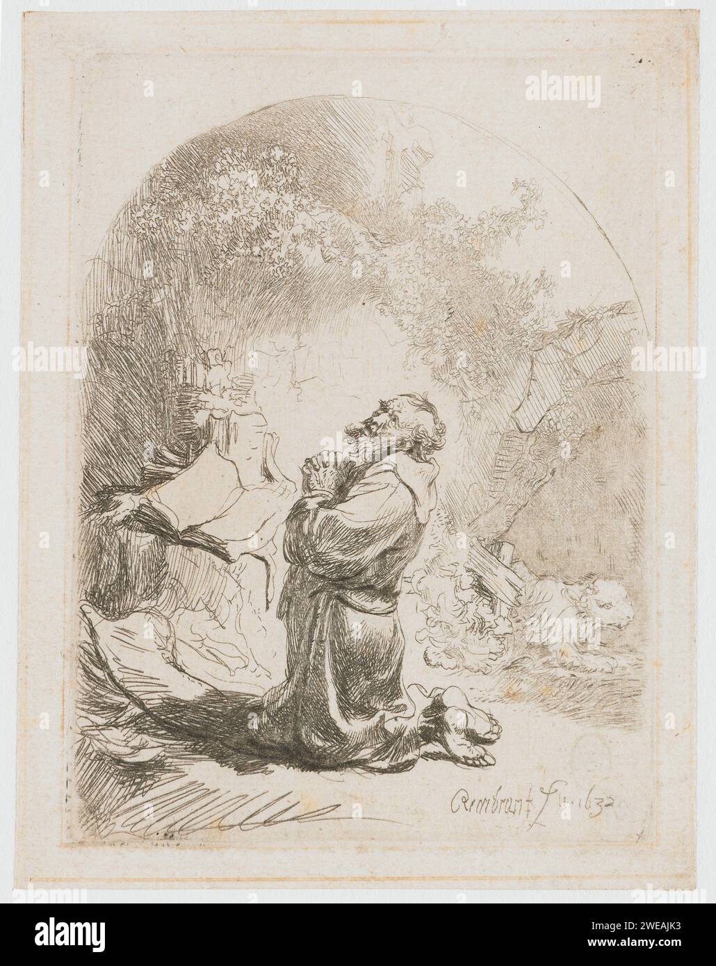 St Jerome Praying: Arched, Rembrandt van Rijn, 1632 print paper etching ...