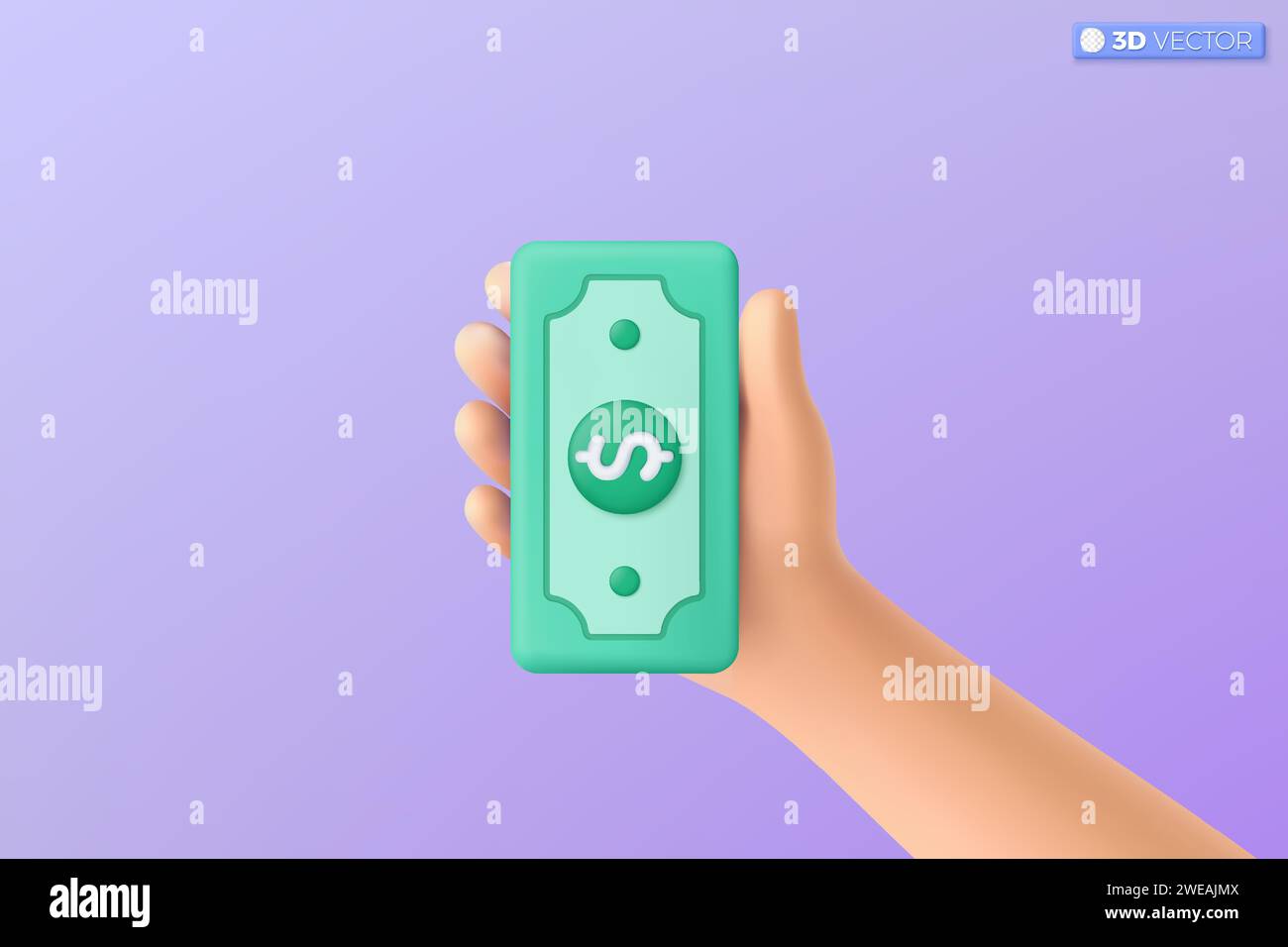3d realistic hand hold dollar bill icon symbol. Money cash, currency ...