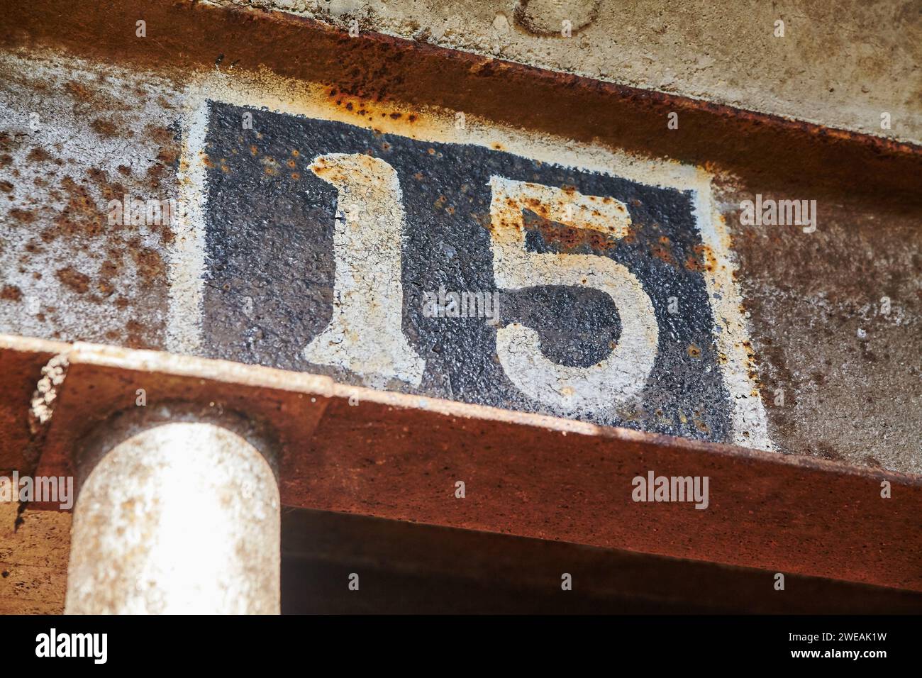 Rusty Metal with White Number 15, Vintage Industrial Texture Stock ...