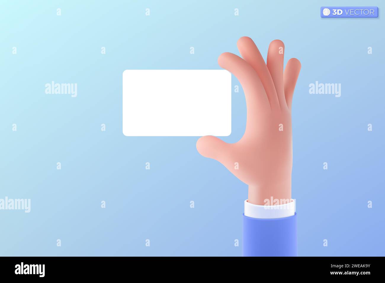 3d cartoon hand and blank card icon symbol. debit or credit card ...