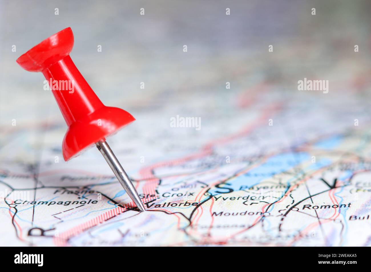 Vallorbe, Switzerland pin on map Stock Photo - Alamy