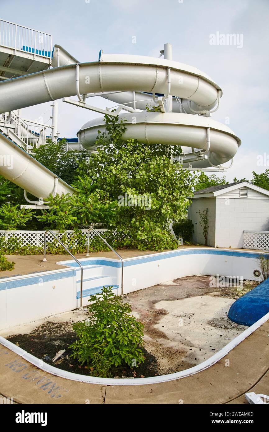 Abandoned Water Park with Overgrown Slide and Empty Pool Stock Photo ...