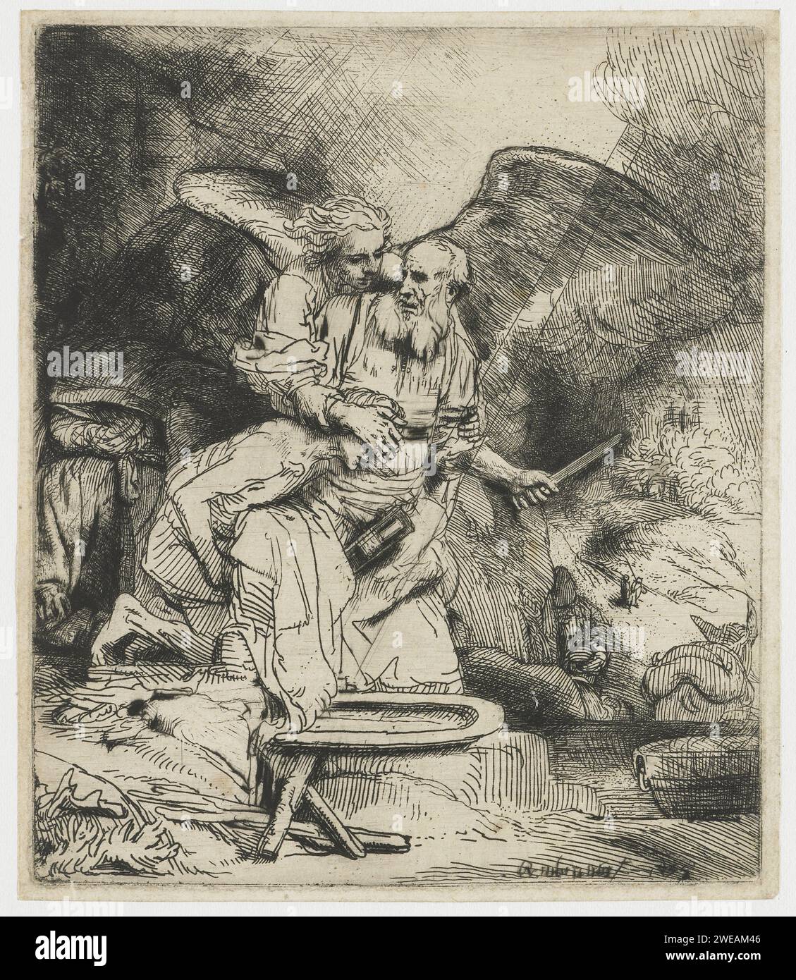 Abraham's Sacrifice, Rembrandt van Rijn, 1655 print paper etching ...