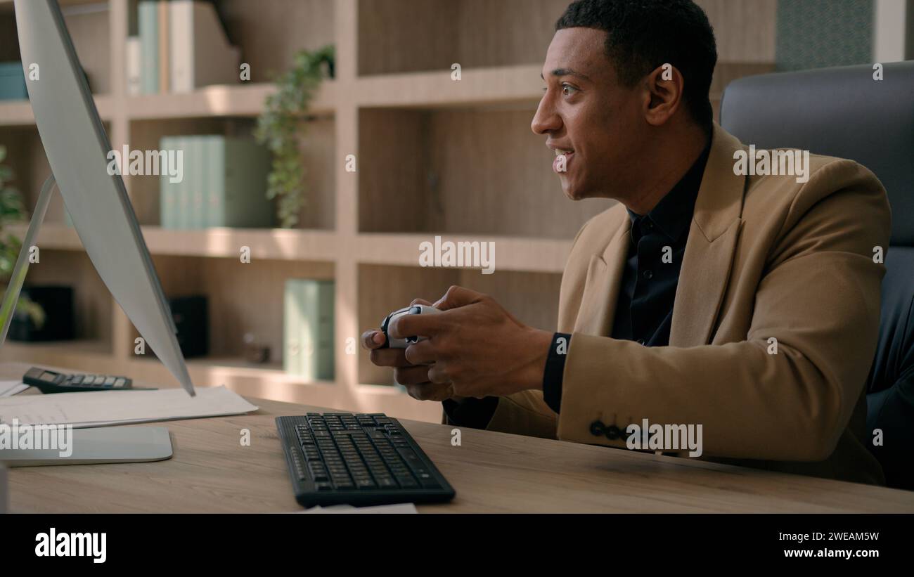 African American business man businessman manager worker male gamer ...