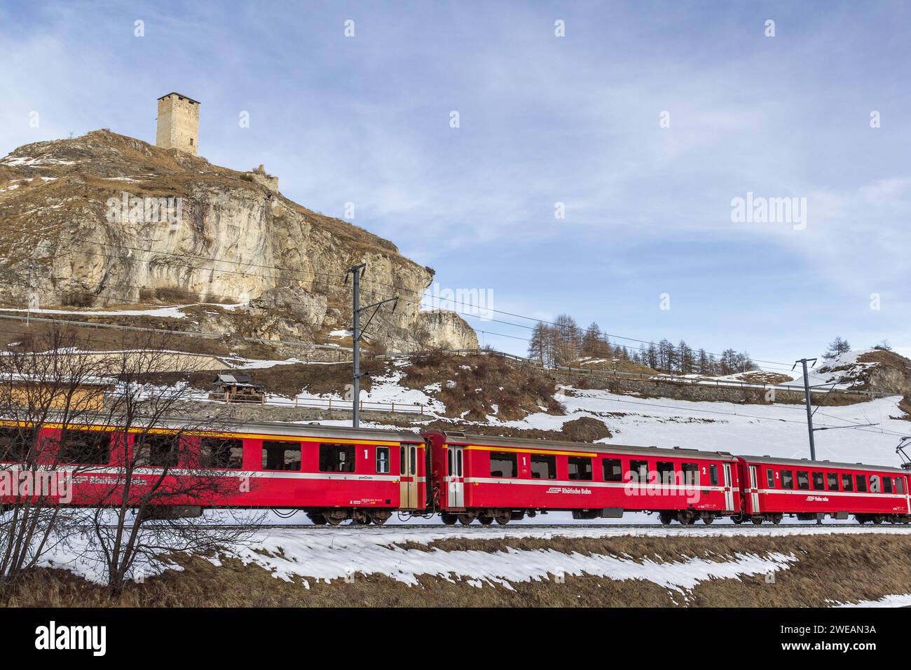 Ardez, Switzerland - January 27.2022: Ruins Steinsberg from the ancient ...