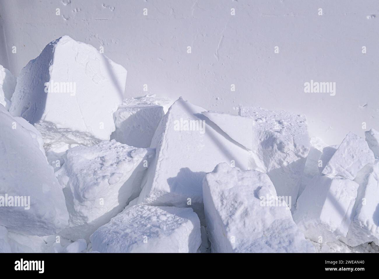 Blocks of compressed snow to be used for snow sculptures Stock Photo ...