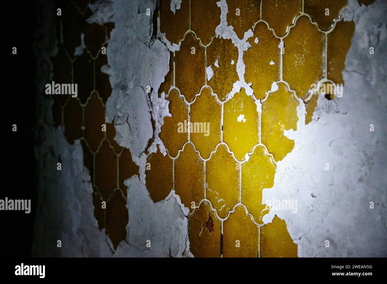 Textured Peeling Paint on Moroccan Trellis Wall - Moody Close-Up Stock ...