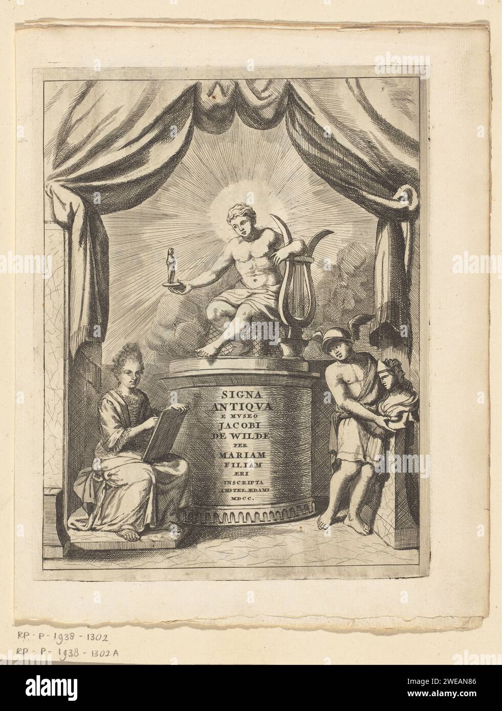 Apollo hands a sculpture to Maria de Wilde, Maria de Wilde, 1700 print ...
