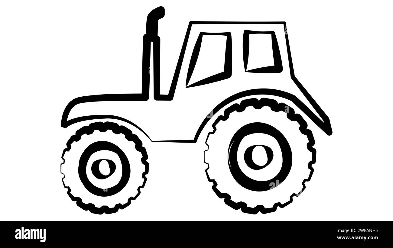 Tractor outline isolated on white background. Vector clipart Stock ...