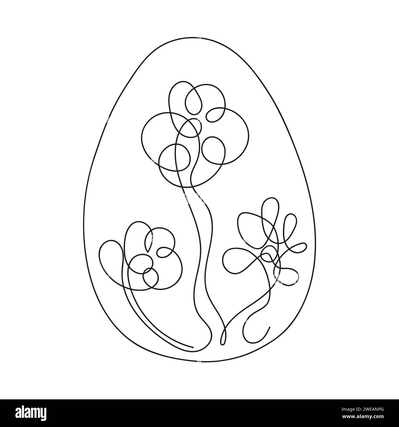 Easter egg with pattern. Continuous one line drawing. Vector ...