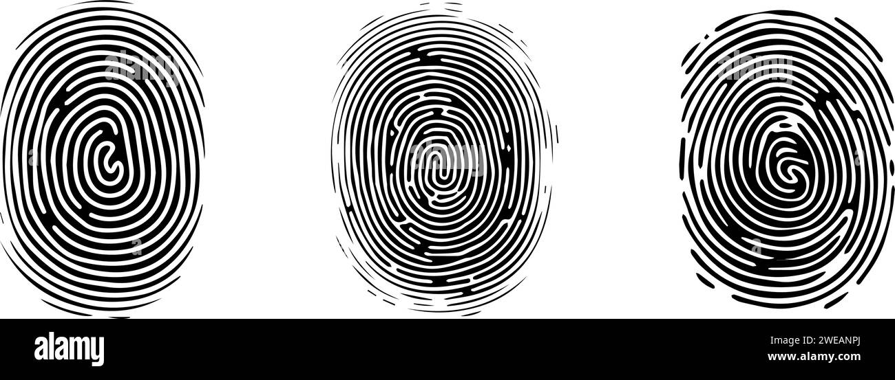 Set of Fingerprint patterns, clear lines and swirls. Human thumbprint ...