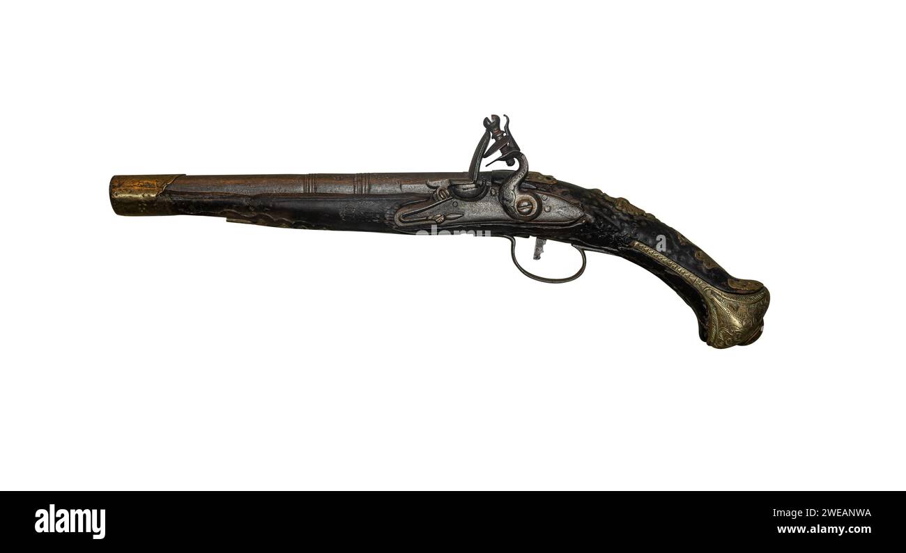 Antique pistol isolated on a white Stock Photo - Alamy