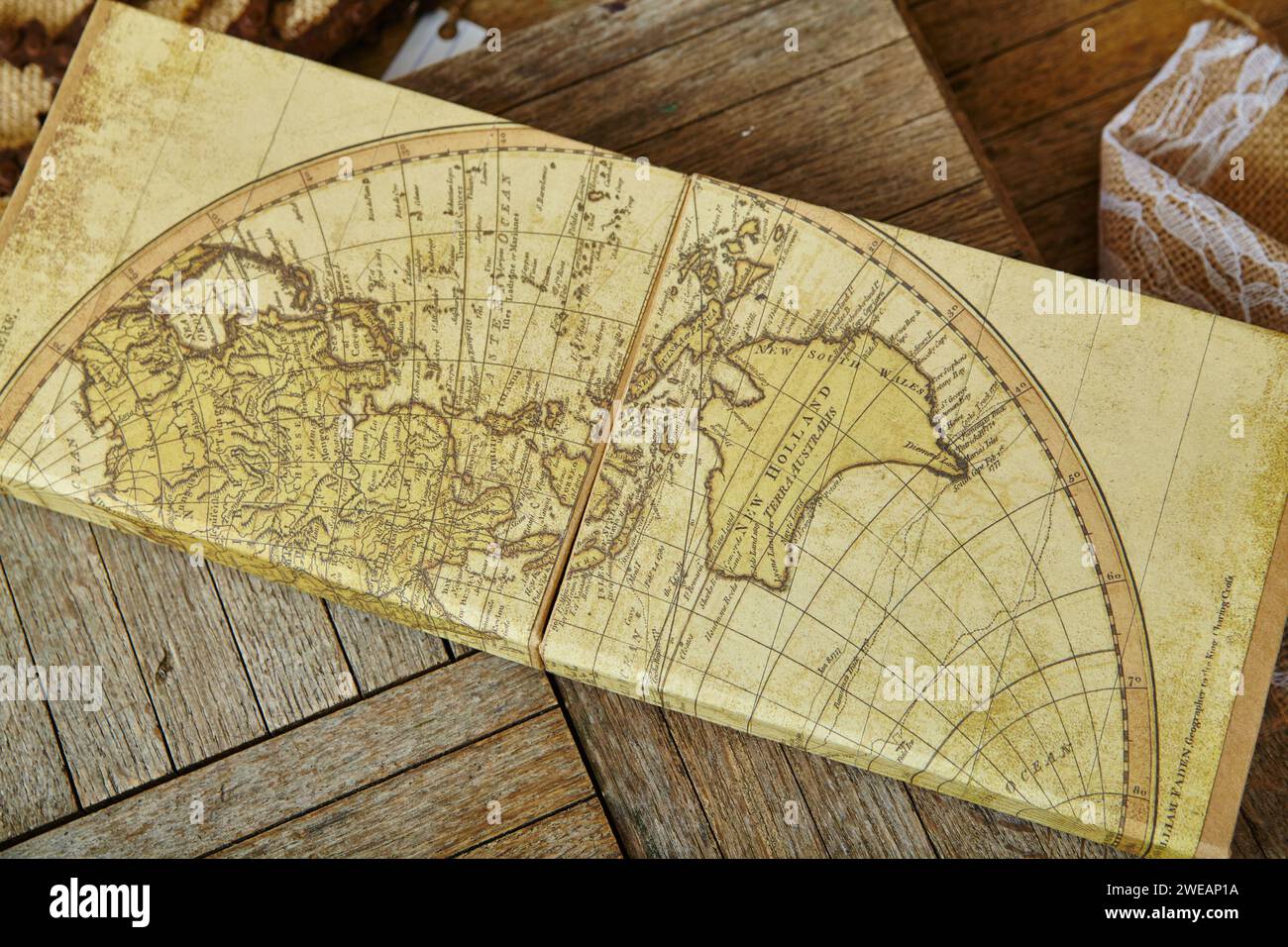 Vintage Eastern Hemisphere Map on Rustic Wood Stock Photo - Alamy