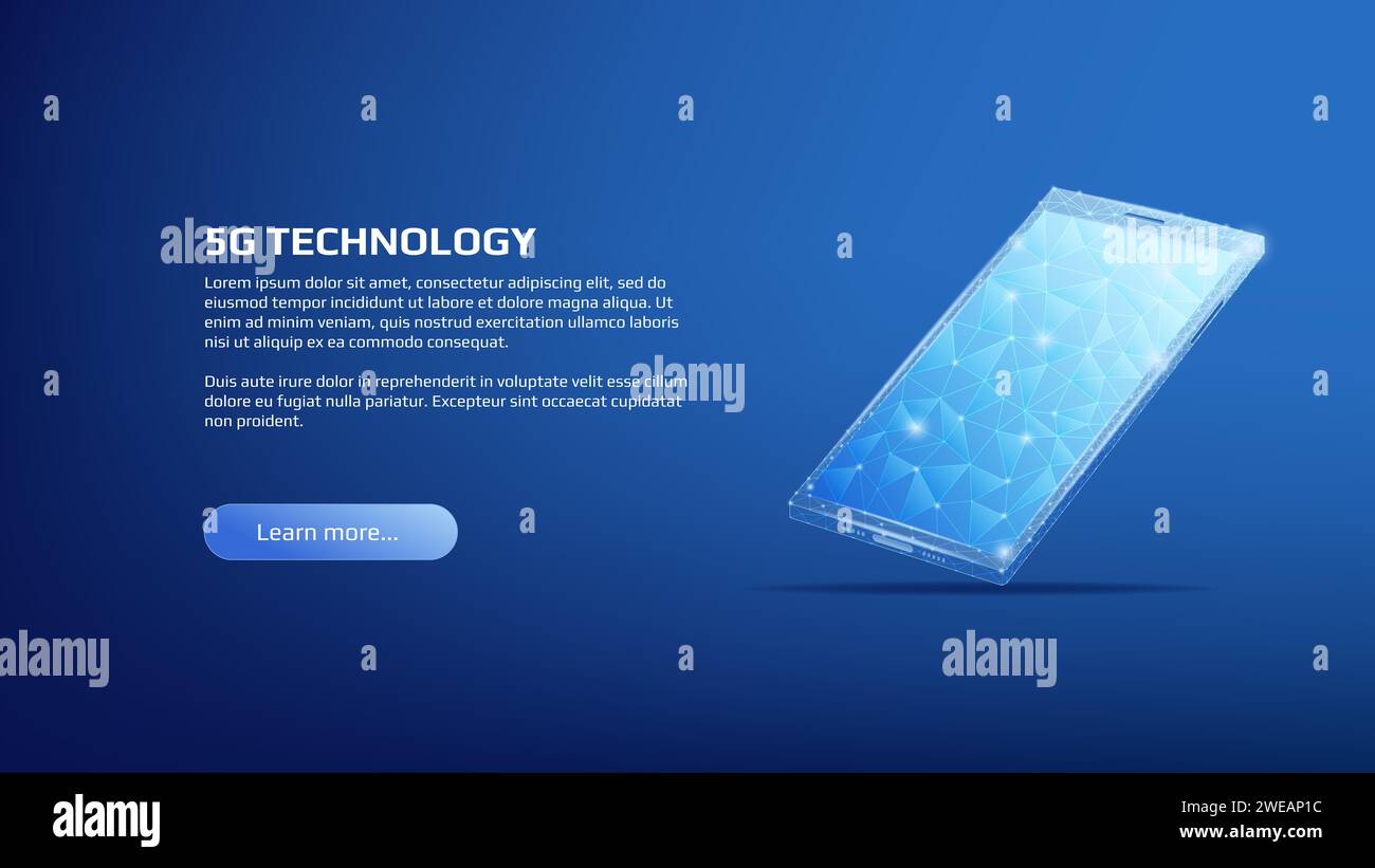Polygonal shiny phone with copy space on dark blue background. Cellular ...