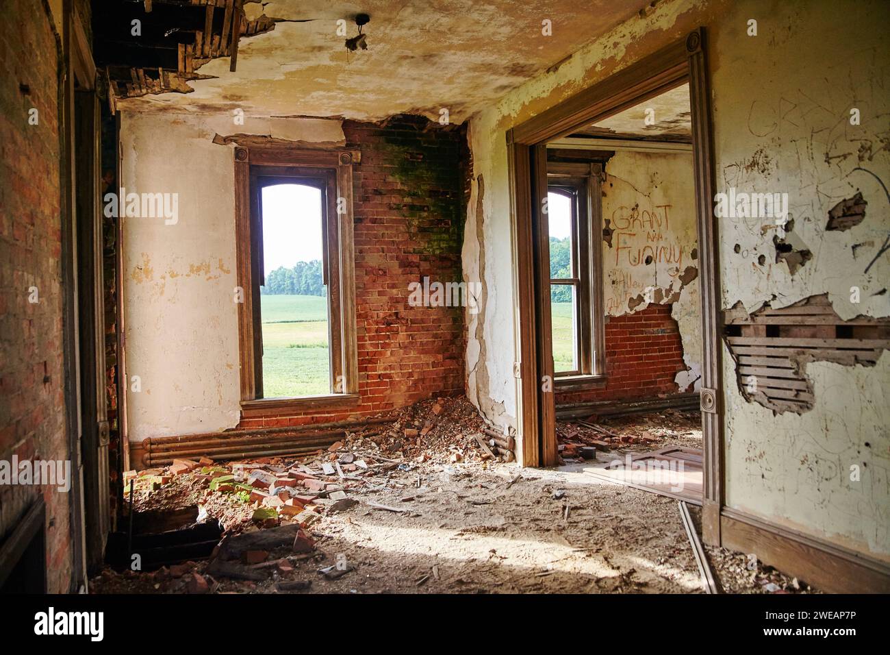 Rural Decay and Abandonment - Exposed Brick and Nature Encroachment ...
