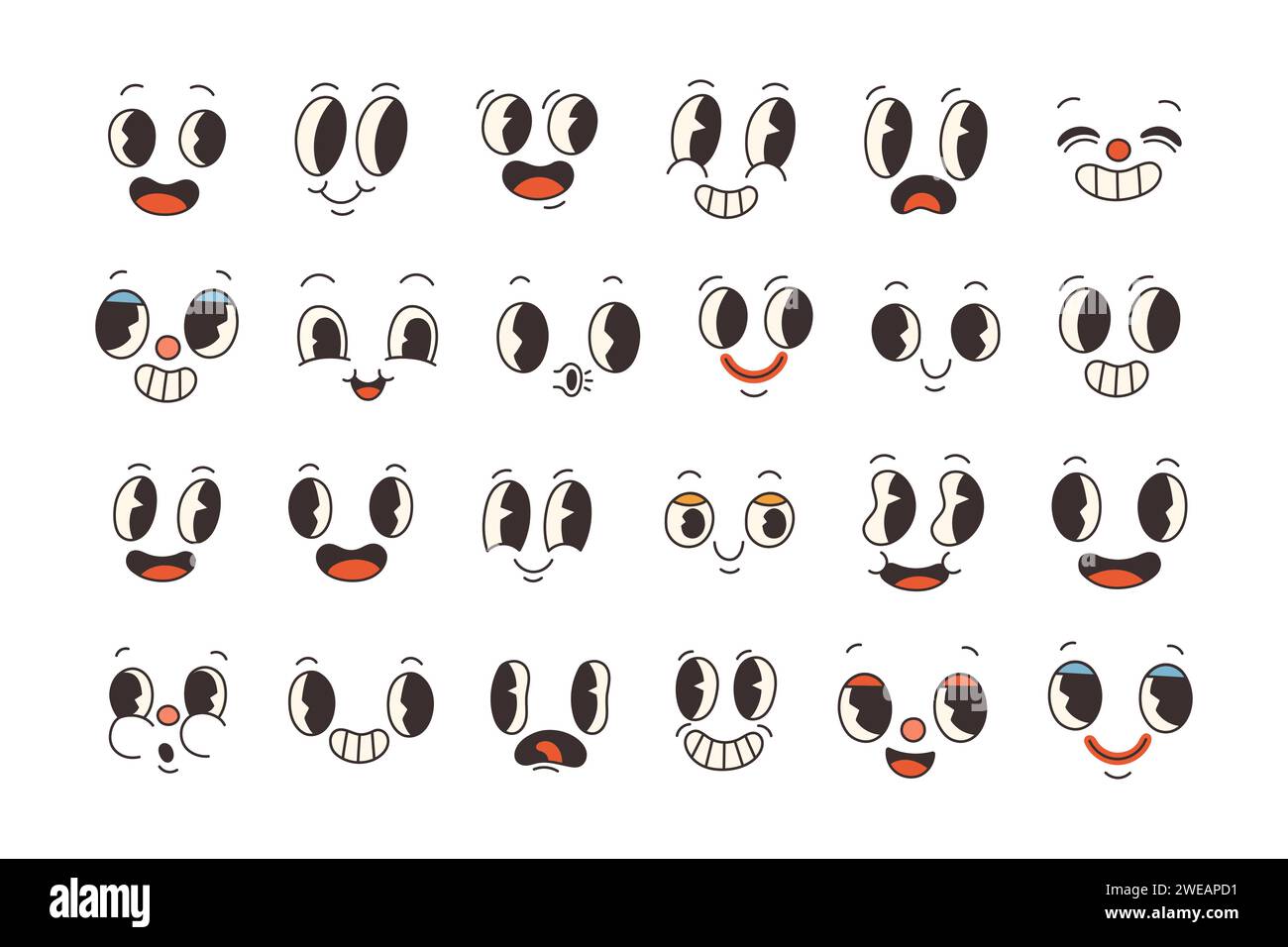 Set of 70s groovy comic faces vector. Collection of cartoon character ...