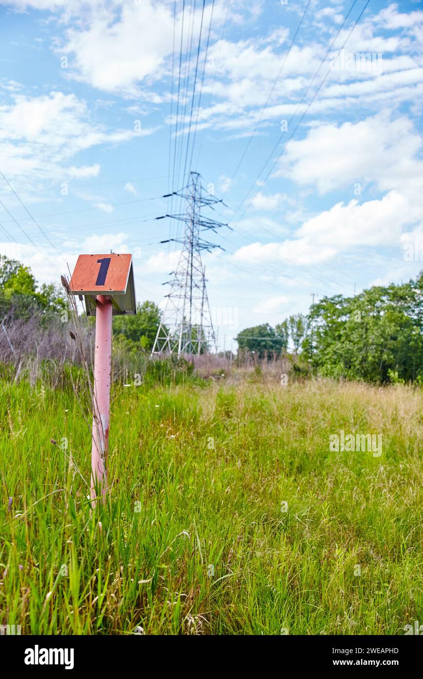 Rustic Orange Mailbox and Power Lines in Rural Ohio, Eye-Level View ...