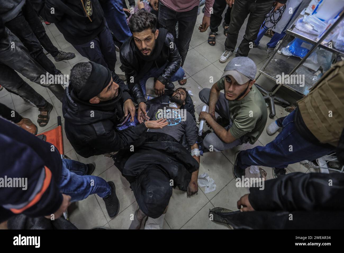 Rafah, Palestinian Territories. 24th Jan, 2024. A wounded Palestinian ...