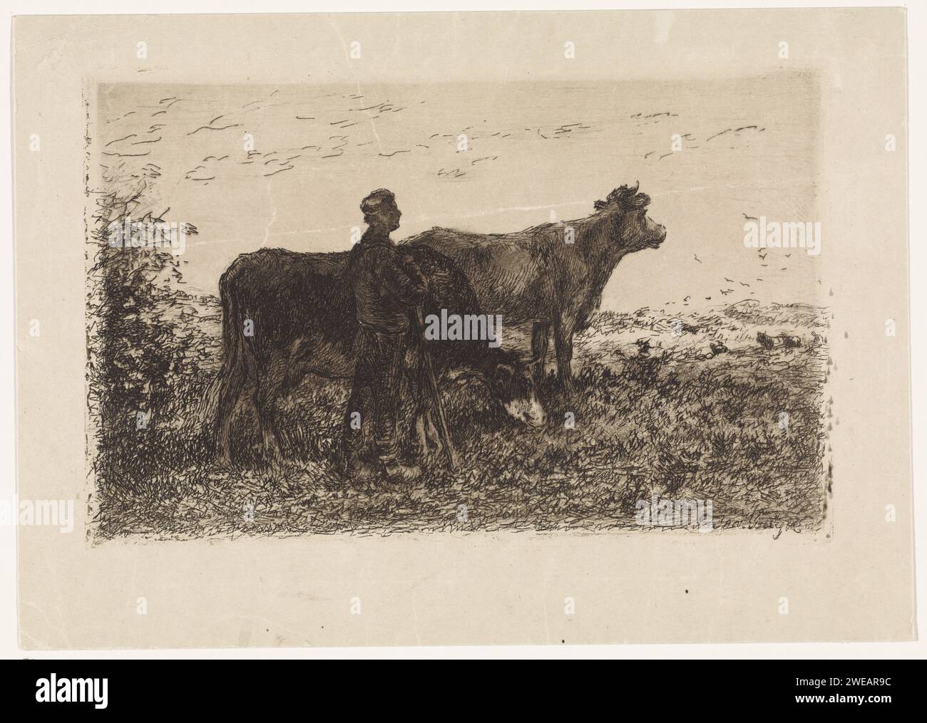 Farmer with two cows in a landscape, Jan Vrolijk, 1860 - 1894 print The ...