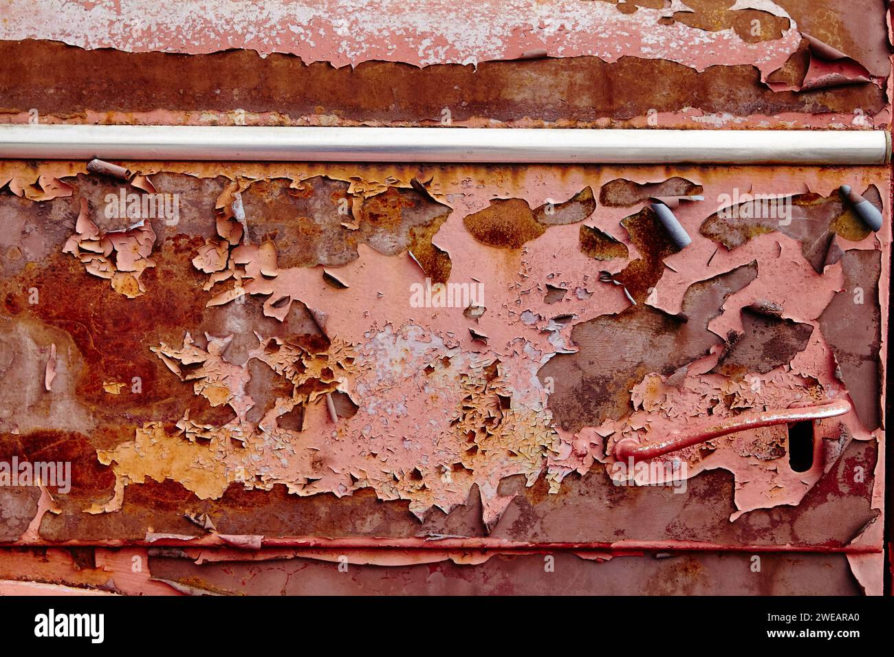 Rust and Peeling Red Paint on Metal Texture, Eye-Level Detail Stock ...